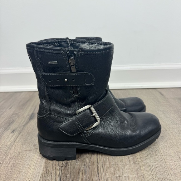 Clarks | Shoes | Clarks Reunite Go Gtx Moto Harness Black Leather Boots ...